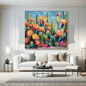 Abstract Cactus Flower Painting Colorful Desert Canvas Modern ...