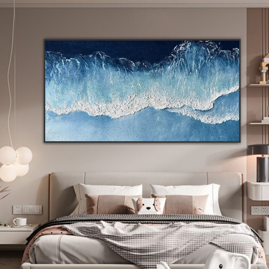 Original Blue Ocean Painting on Canvas Textured Wall Art Fashion Wall ...