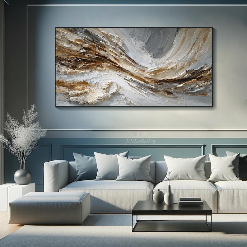 Abstract Mountain Oil Painting, Impasto Texture, Modern Neutral Wall ...