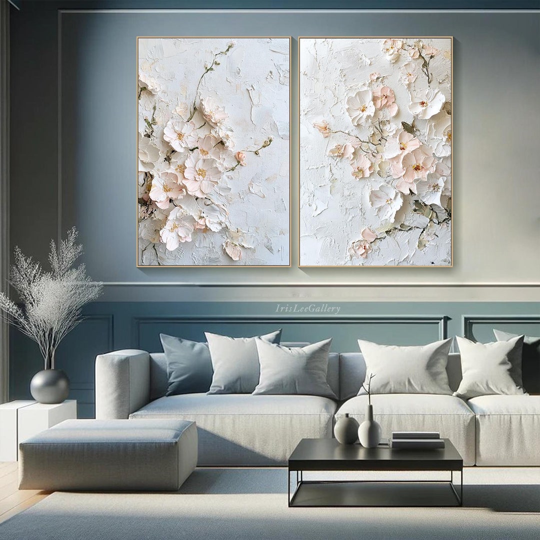 Original 3D Textured Wall Art Flower Painting on Canvas Neutral Tone ...