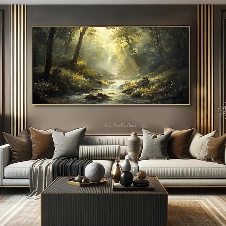 Forest Waterfall Oil Painting on Painting Large 3D Textured Wall Art ...