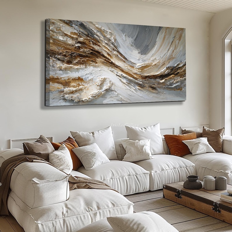 Abstract Mountain Oil Painting, Impasto Texture, Modern Neutral Wall ...
