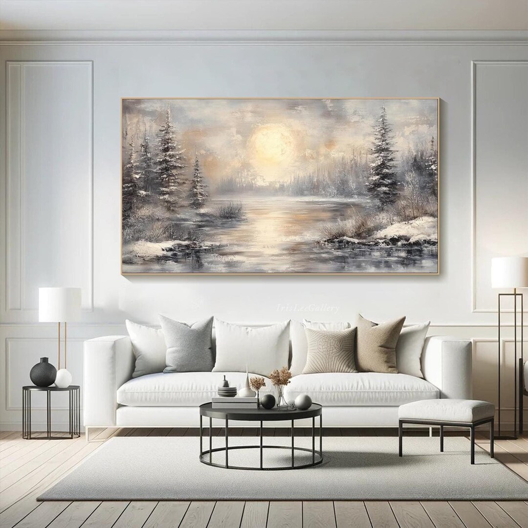 Large Winter Textured Landscape Painting 3D Snowy Forest Canvas Art ...