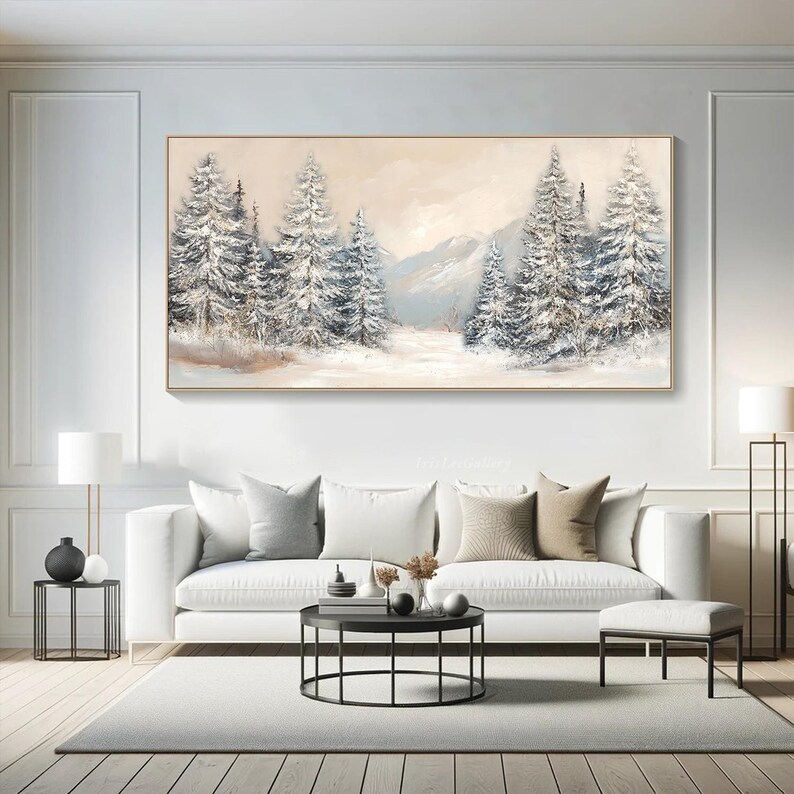 3D Textured Snow Forest Wall Art Original Winter Mountain Painting on ...