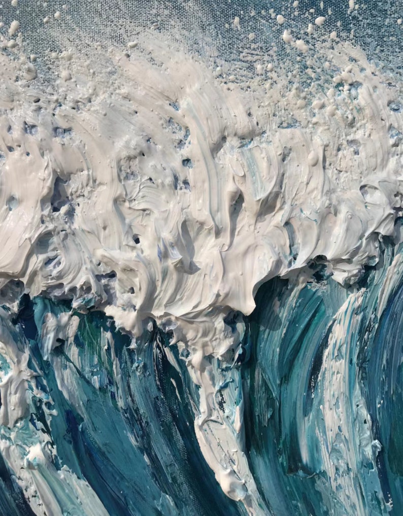 Original Surf Wall Art Blue Ocean Waves Painting on Canvas - Etsy