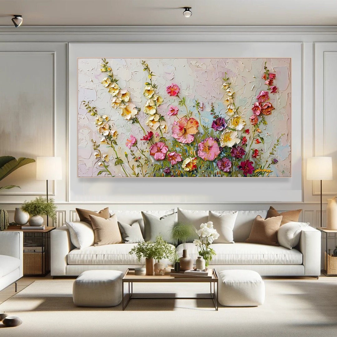 Original Flower Textured Wall Art 3D Abstrat Painting on Canvas Wall Decor Living Room Soft ...