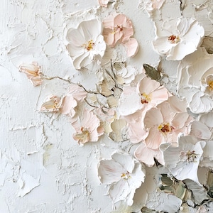 Original 3D Textured Wall Art Flower Painting on Canvas Neutral Tone ...