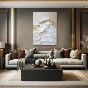 3D Neutral Tone Textured Beach Wall Art Minimalist Ocean Waves Painting ...