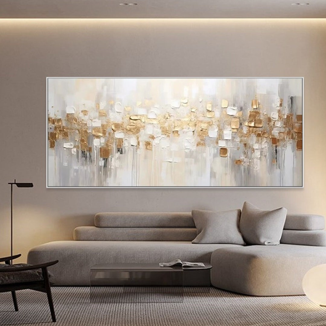 Gold Abstract Paitning on Canvas Textured Wall Art Gold Foil Painting ...