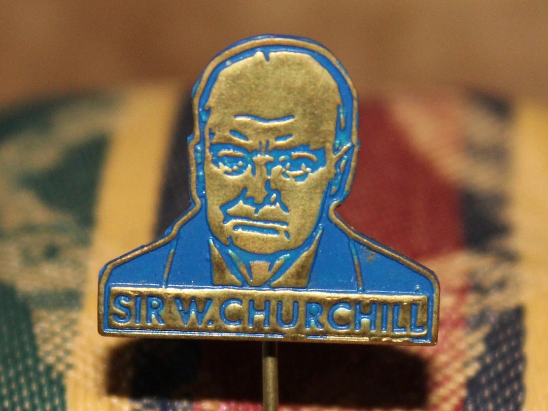 Sir Winston Churchill Pin Political Badge Blue - Vintage British ...