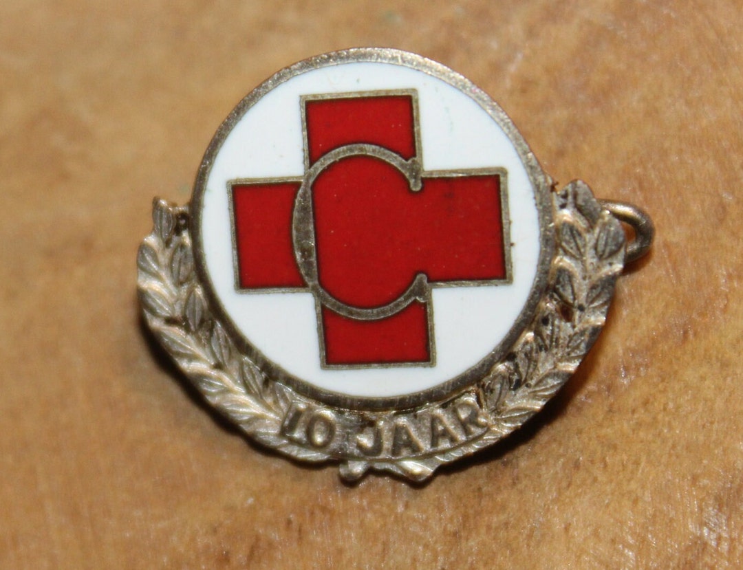 1960s Vintage Red Cross Enamel Brooch - 10 Years Service Award Pin ...