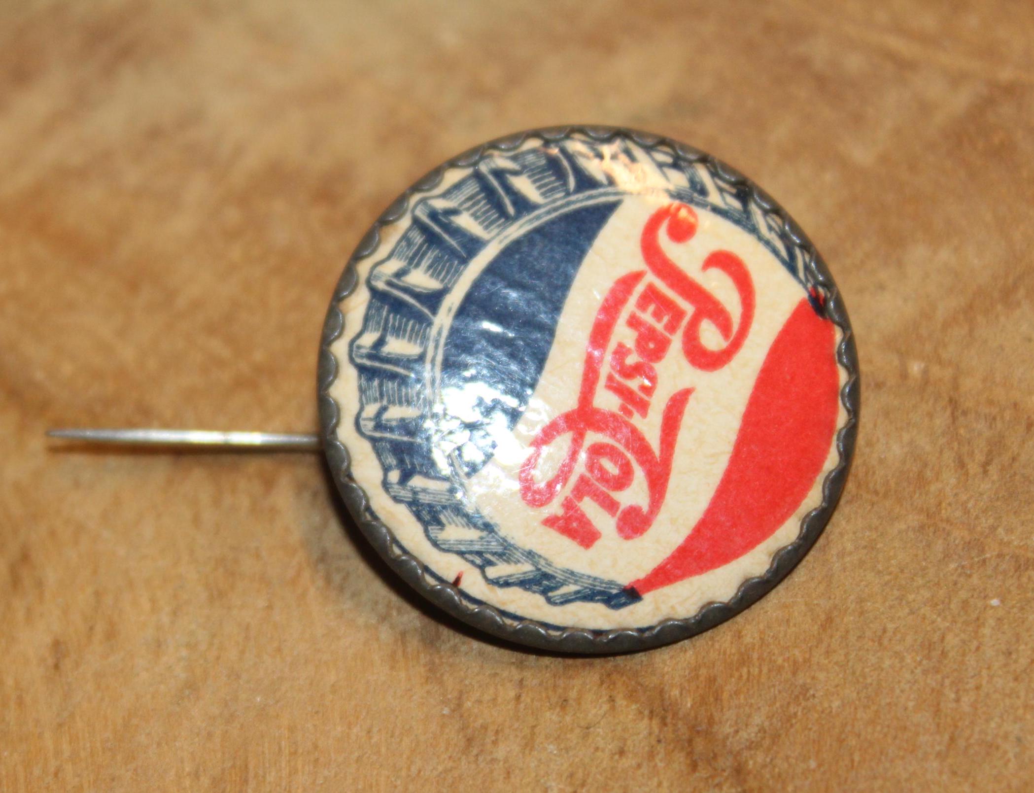 Vintage PEPSI COLA Advertising Pin Sof Drink Bottle Cap Logo Emblem ...