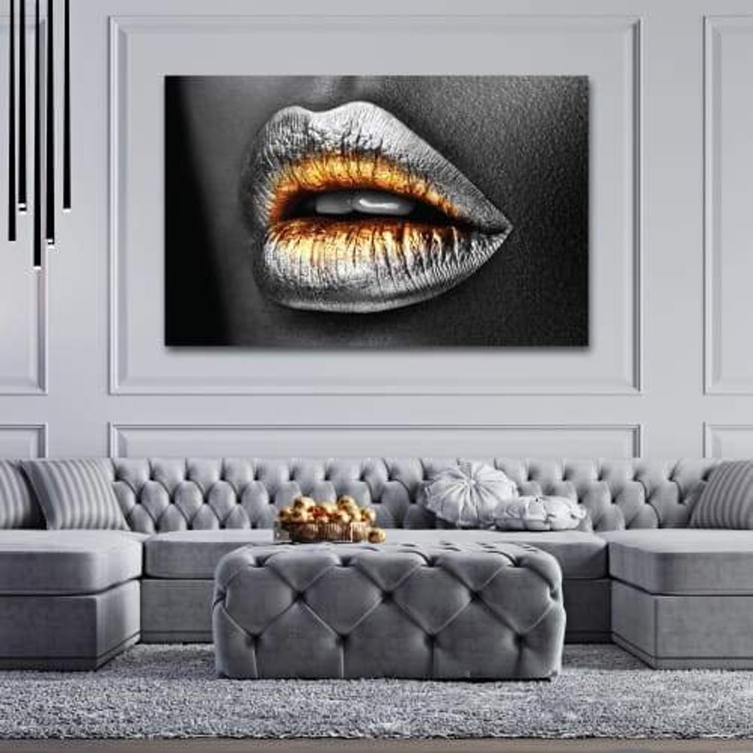 Bild auf Leinwand | Bild | Silberne Lippen | Deko | Design | Wandkunst ...