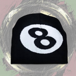 8 Ball Graphic Streetwear Knit Skull Cap Personalized Y2K Unisex Winter Beanie Hat for Men and ...