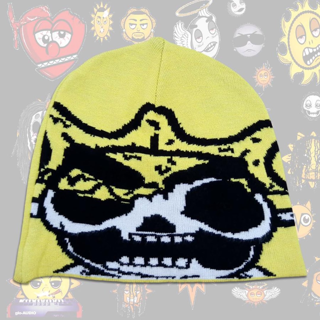 Chief Keef Glo Gang Skull Graphic Streetwear Knit Skull Cap ...
