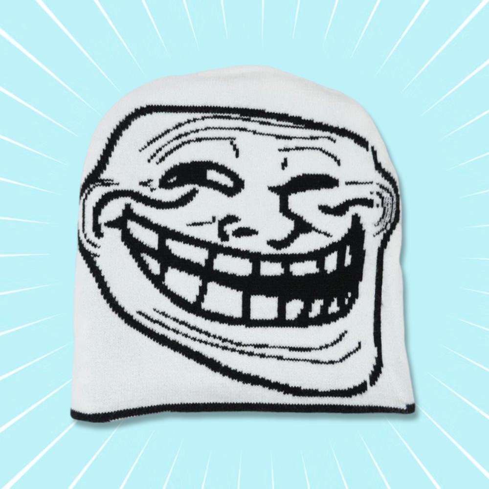 Troll Face Drawing Meme Emoji Graphic Streetwear Knit Skull Cap ...