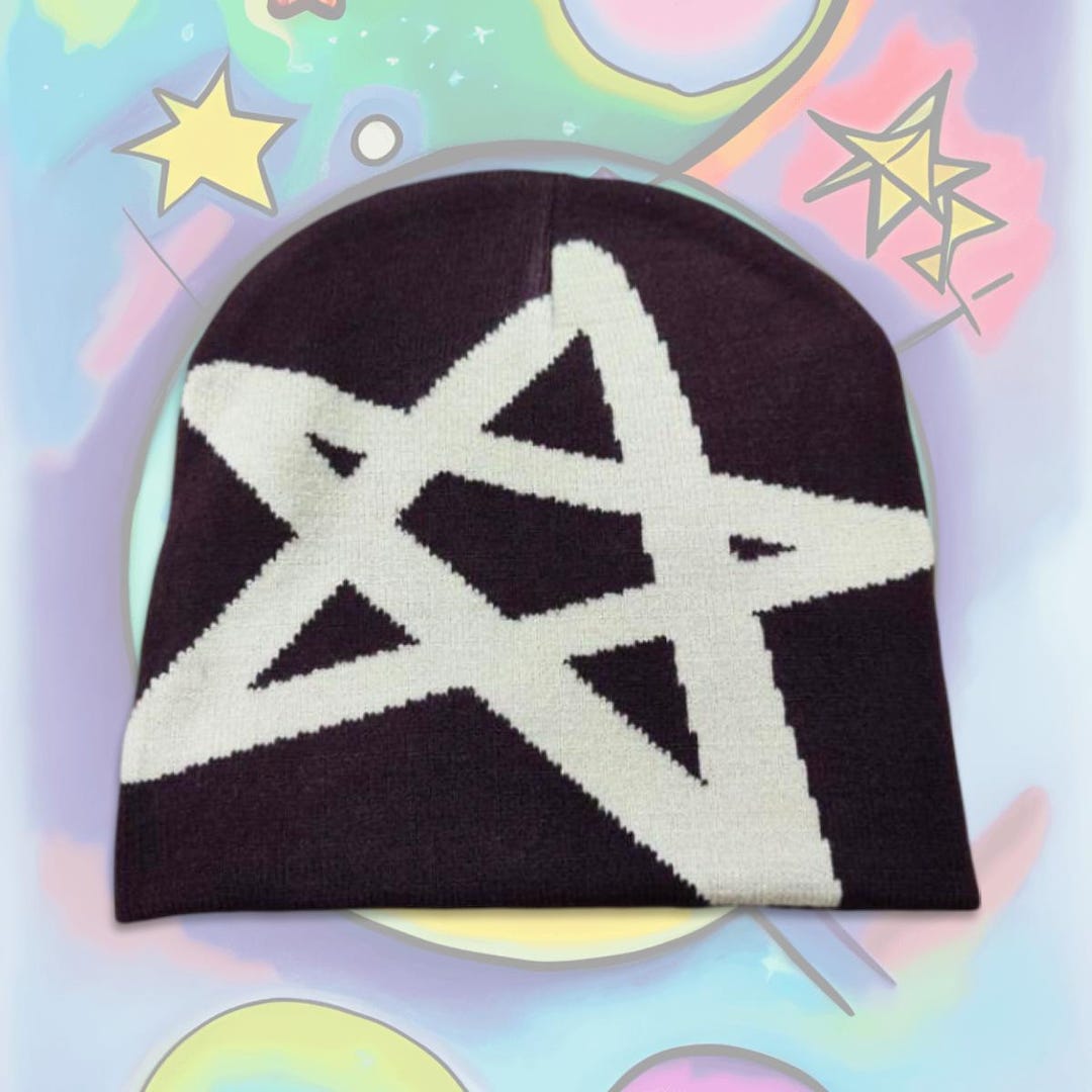 Star Drawing Graphic Streetwear Knit Skull Cap Personalized Y2K Unisex ...