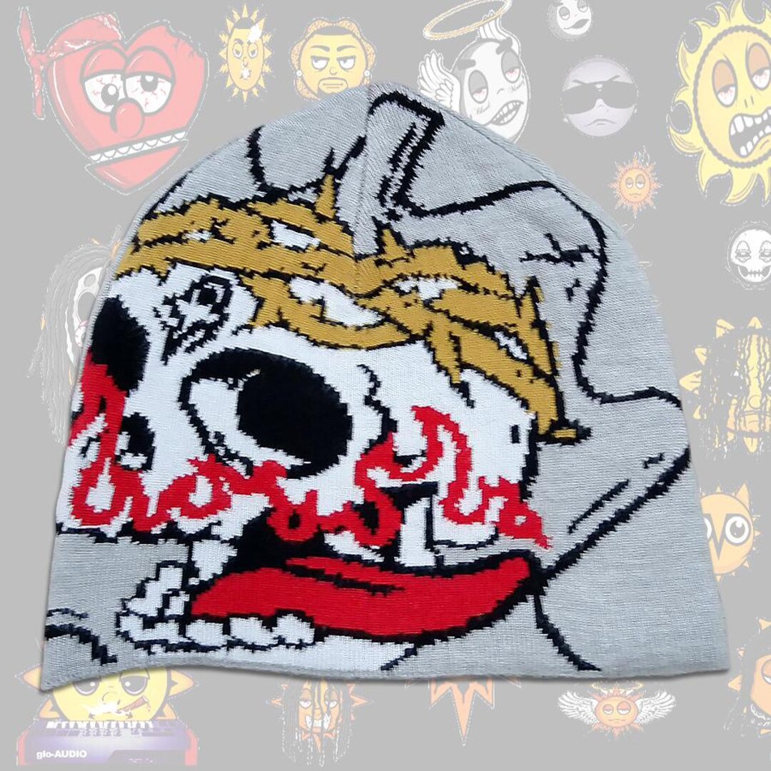 Chief Keef Glo Gang Skull Logo Graphic Streetwear Knit Skull Cap ...