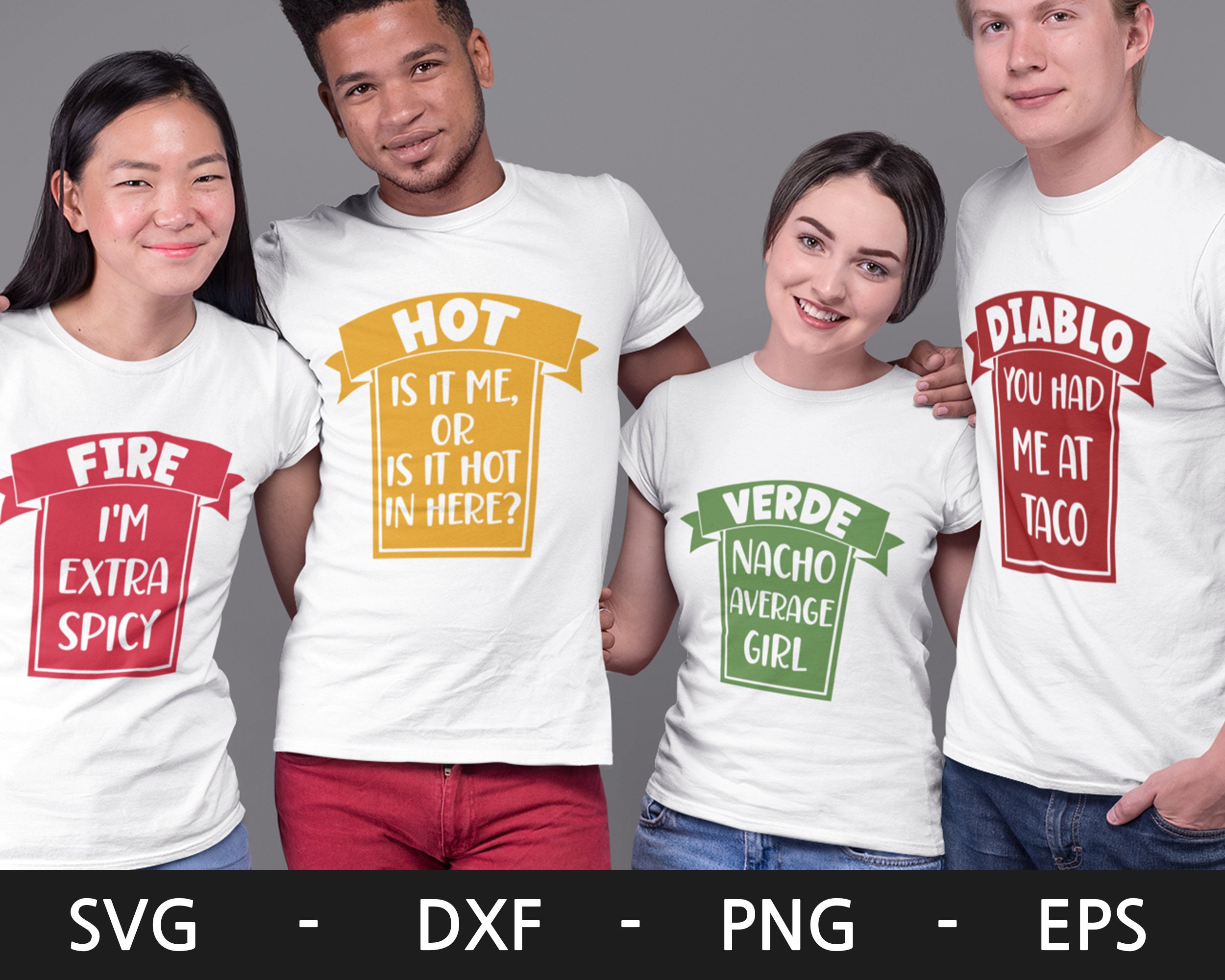 6 Taco Sauce Shirt Designs Bundle, Matching Hot Sauce Costume Party Svg ...