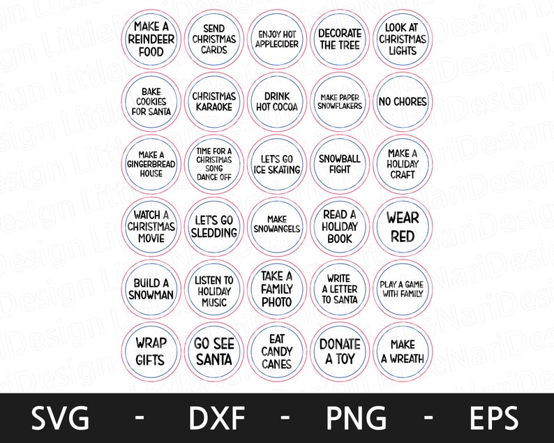 30 Christmas Bucket List Tokens Svg Christmas Activities - Etsy