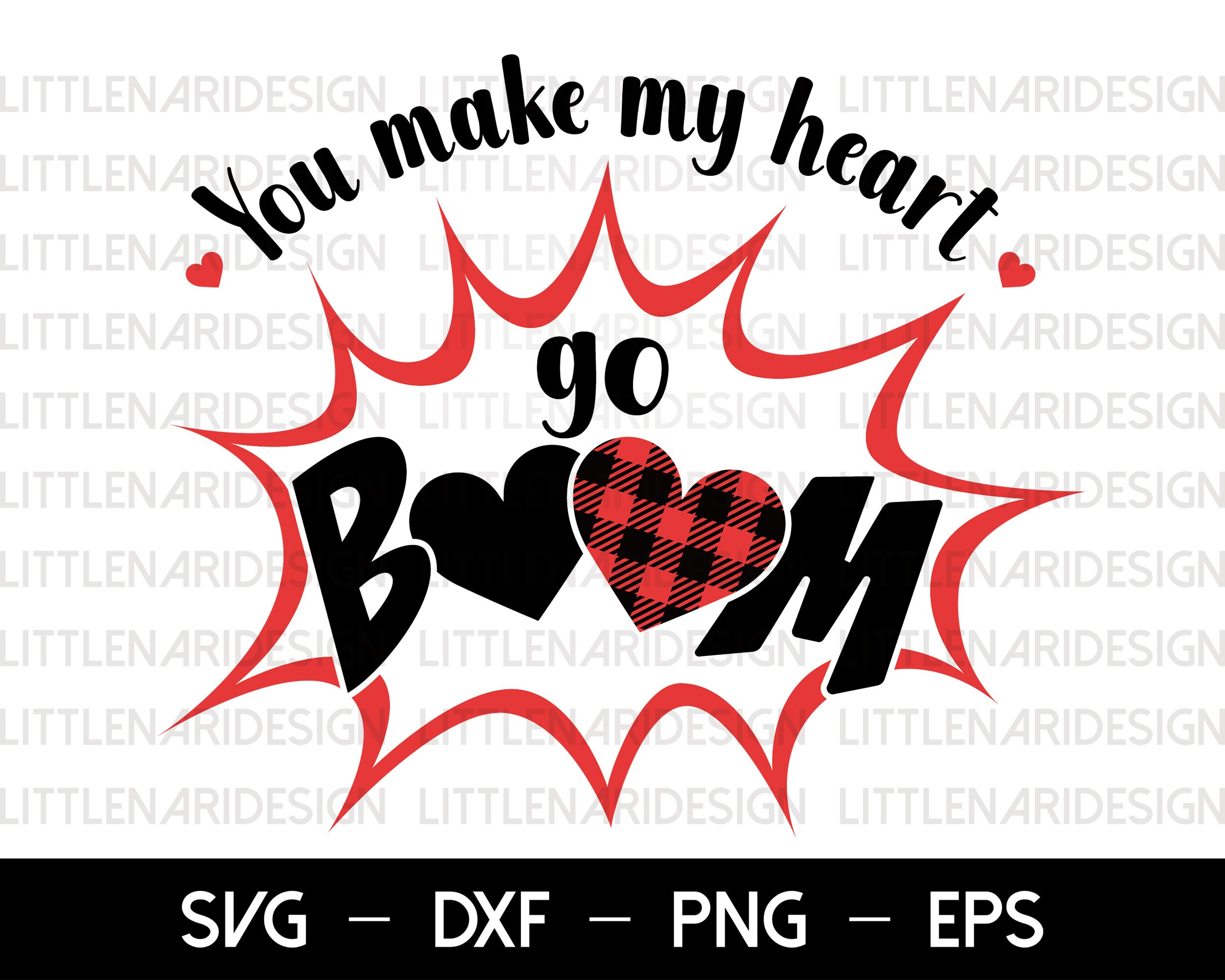 You make my heart go Boom Happy Valentine's Day svg | Etsy