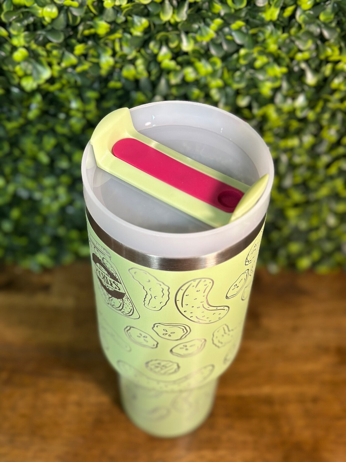 Pastel Pickle Lover Tumbler Large 40 Oz Cup in Subtle Green With Pretty ...