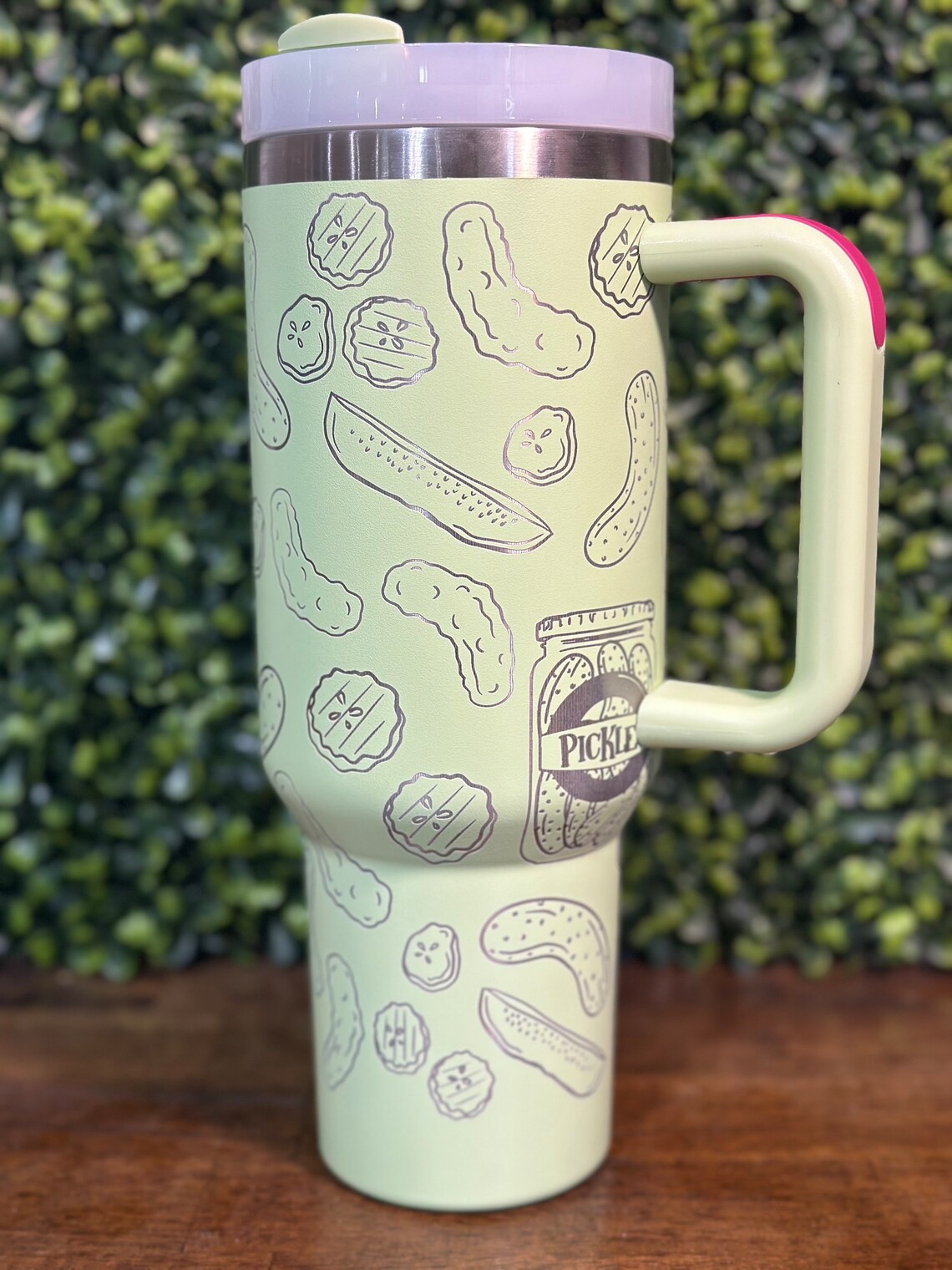 Pastel Pickle Lover Tumbler Large 40 Oz Cup in Subtle Green With Pretty ...