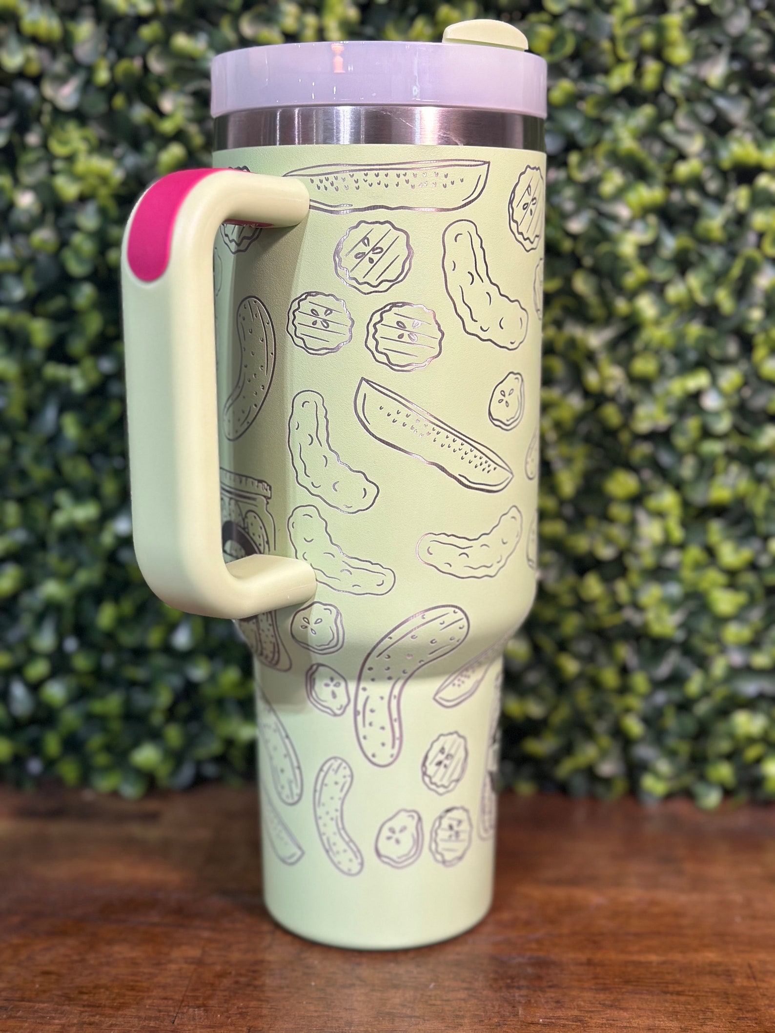 Pastel Pickle Lover Tumbler Large 40 Oz Cup in Subtle Green With Pretty ...