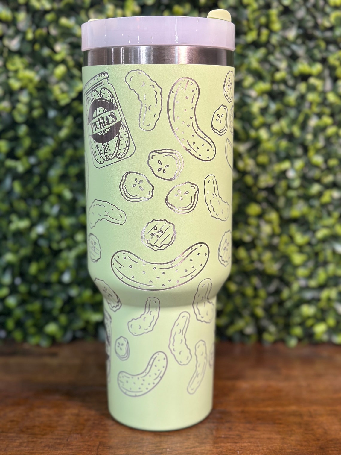 Pastel Pickle Lover Tumbler Large 40 Oz Cup in Subtle Green With Pretty ...
