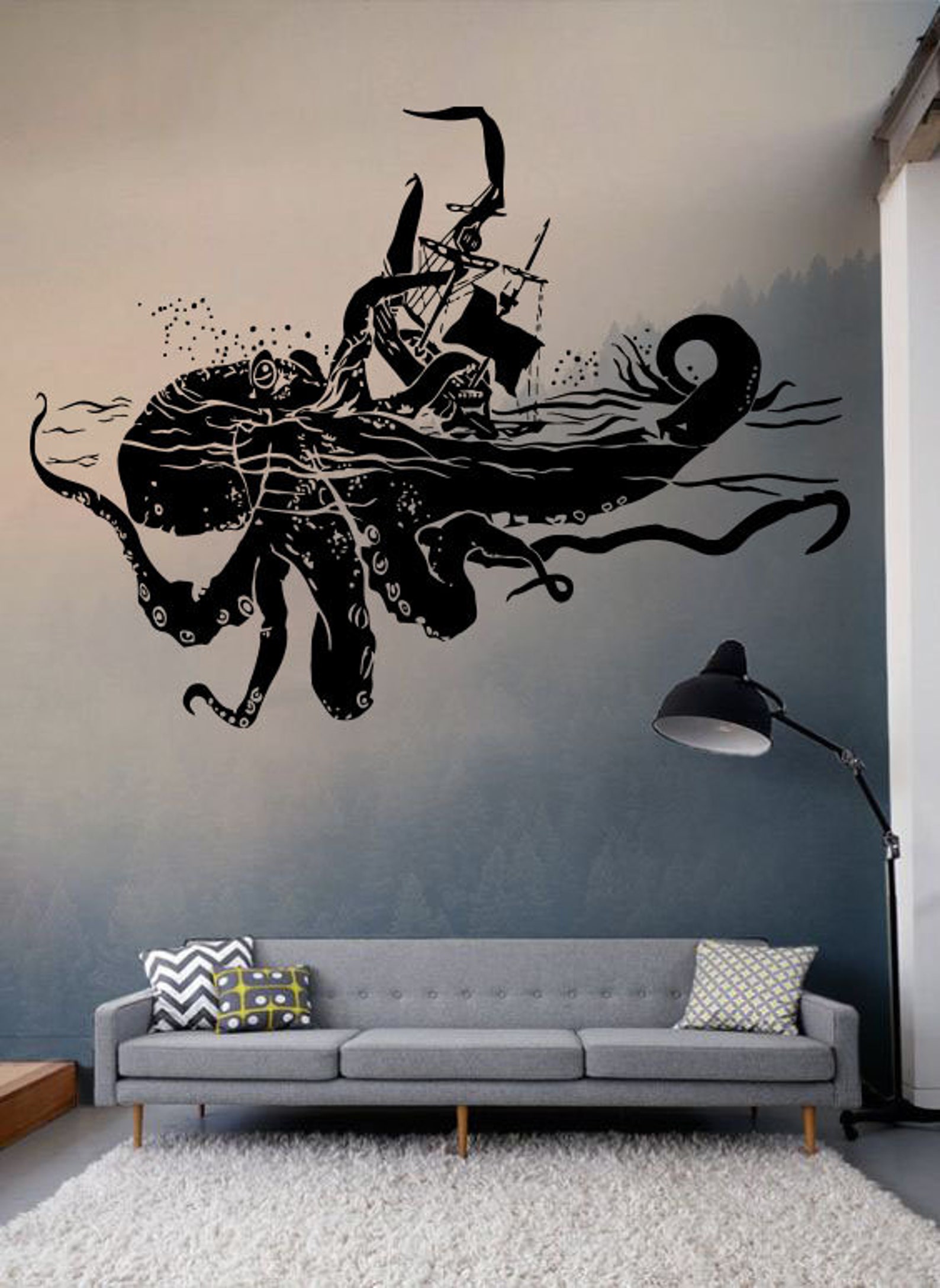 Octopus Wall Decal Vinyl Sticker Calcomanías Tentáculos Pesca | Etsy