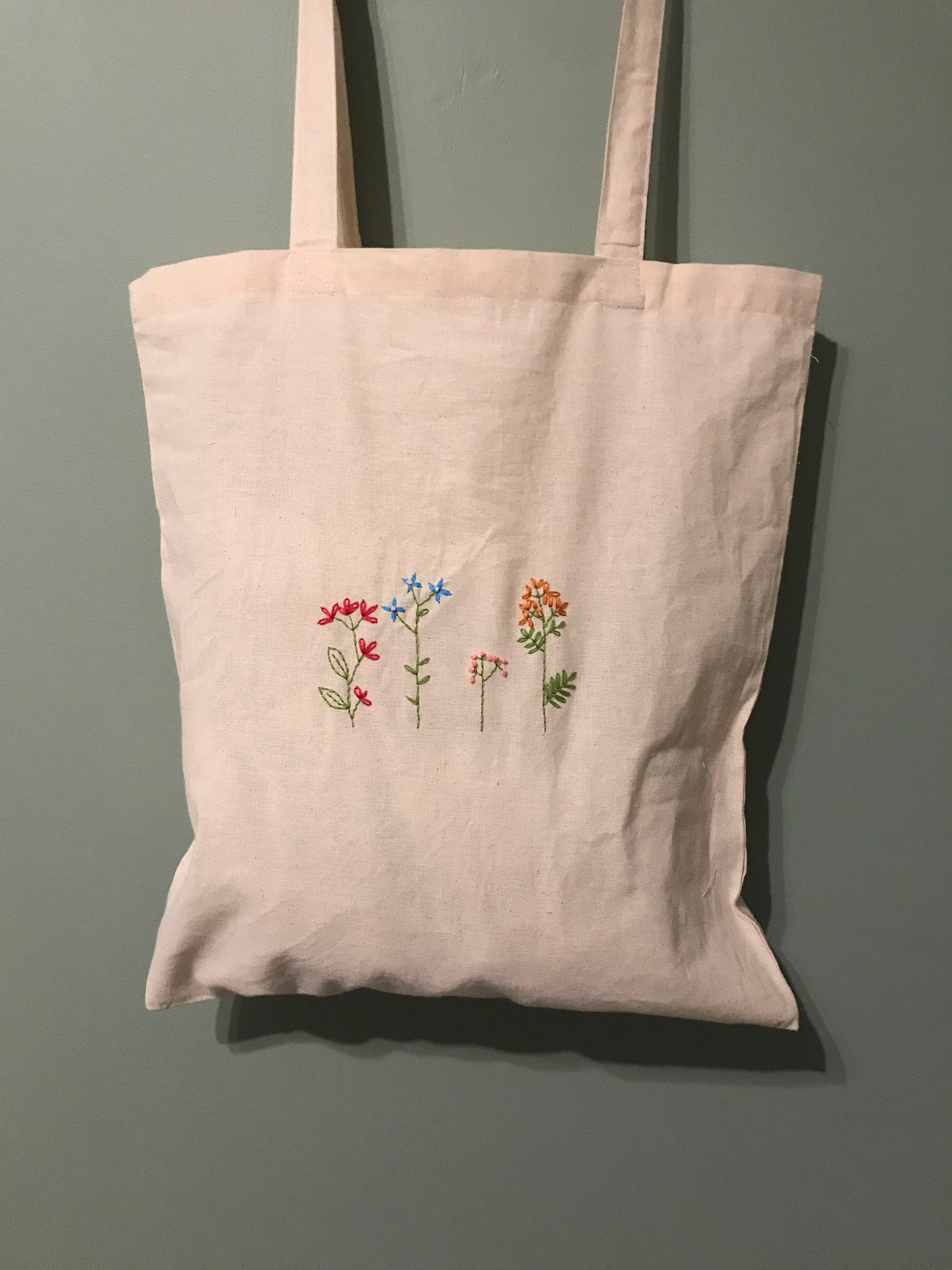 Tote Bag Embroidered Flowers | Etsy