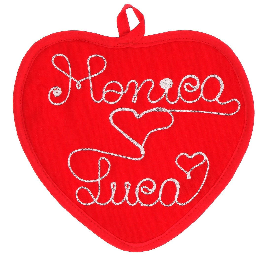 Personalized Red Heart Kitchen Pot Holder With Embroidered Name and ...