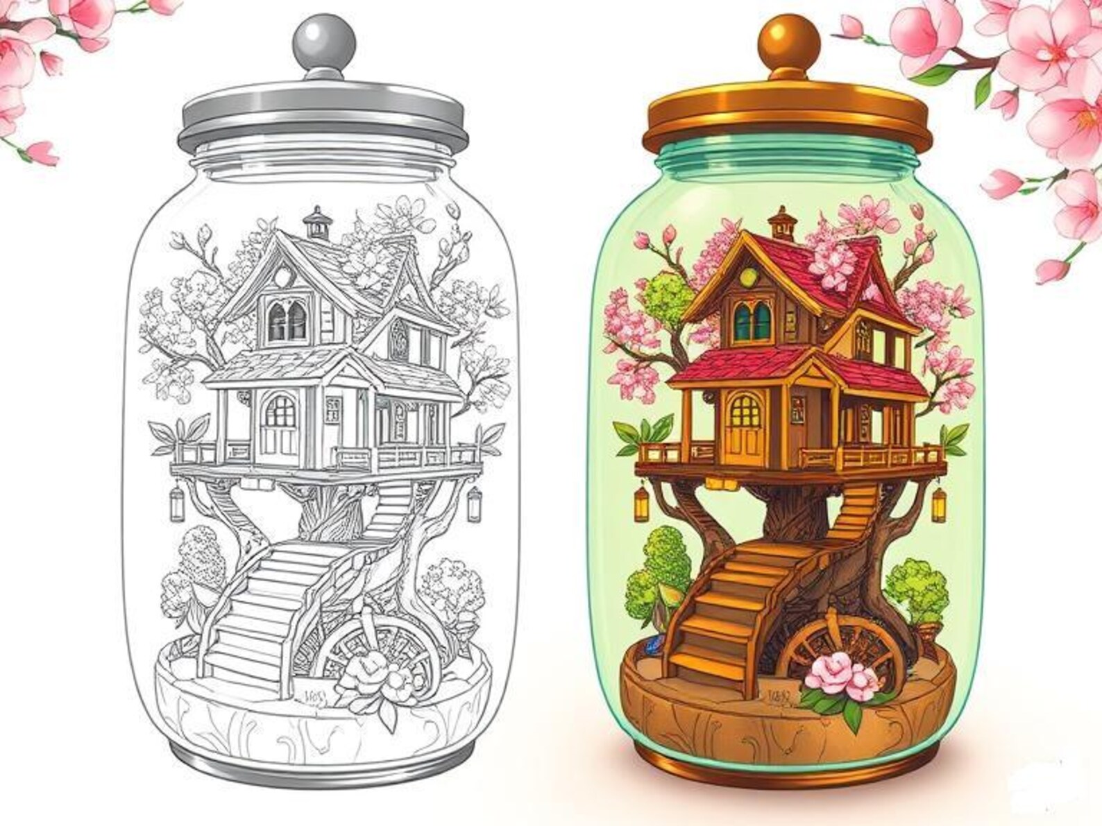 Magical Jars Coloring Book Fantasy Glass Jar Illustrations for Kids ...