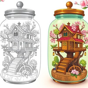 Magical Jars Coloring Book Fantasy Glass Jar Illustrations for Kids ...