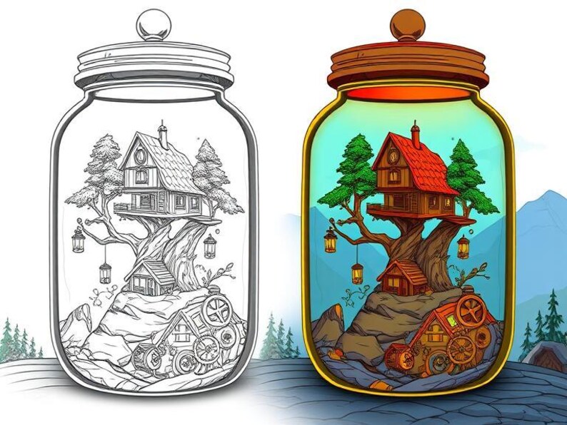 Magical Jars Coloring Book Fantasy Glass Jar Illustrations for Kids ...