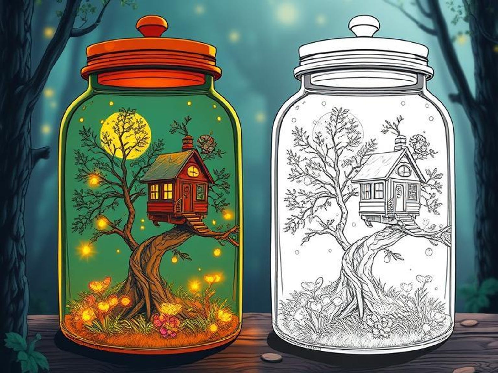 Magical Jars Coloring Book Fantasy Glass Jar Illustrations for Kids ...
