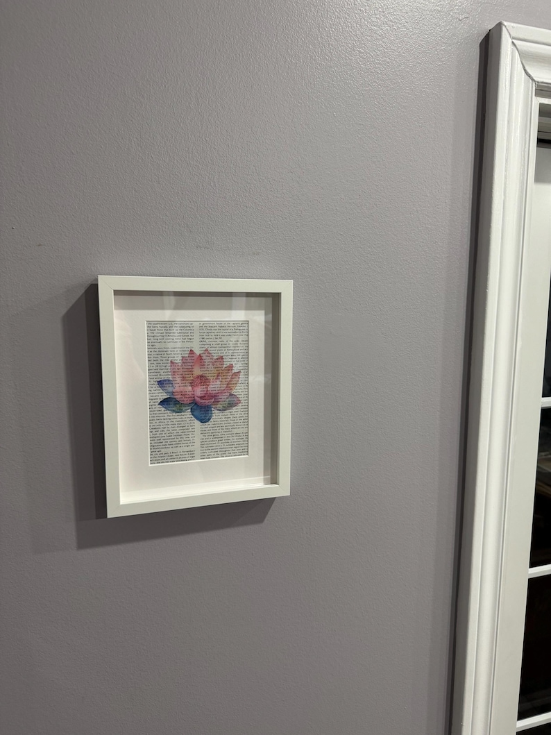 Lotus Flower Art Upcycled Paper Vintage Book Page Artwork Framed ...