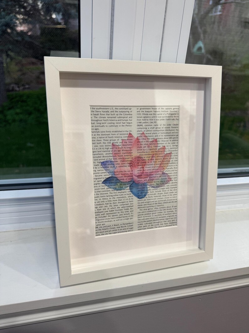 Lotus Flower Art Upcycled Paper Vintage Book Page Artwork Framed ...