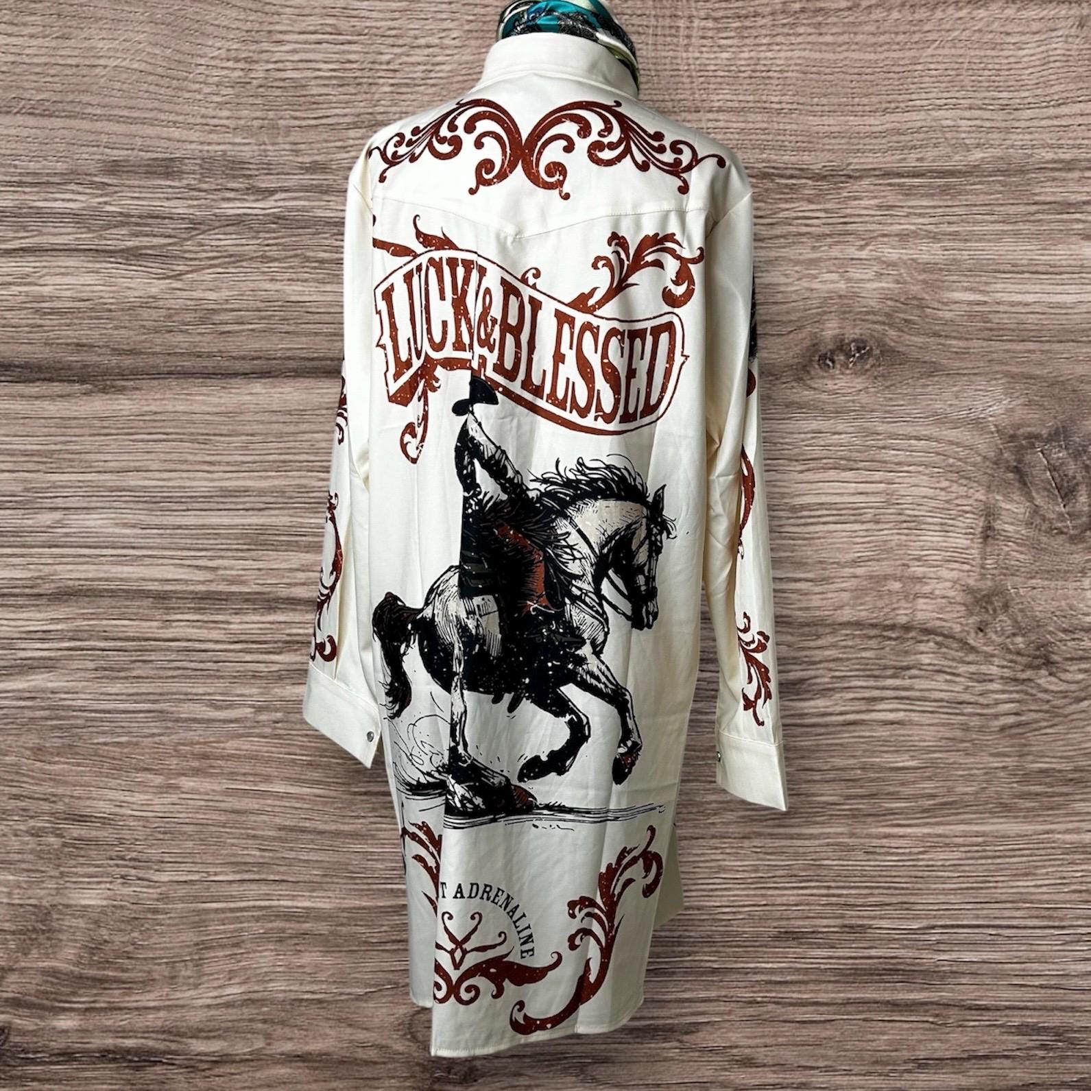 Lucky and Blessed Horse Rider Women's Dress Shirt Cowgirl Western Snap ...
