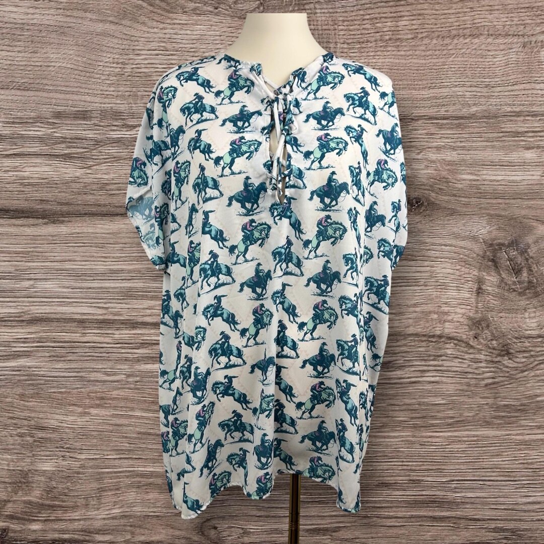Lucky and Blessed Ivory Jade Cowboy Print Front Tie Shirt - Etsy