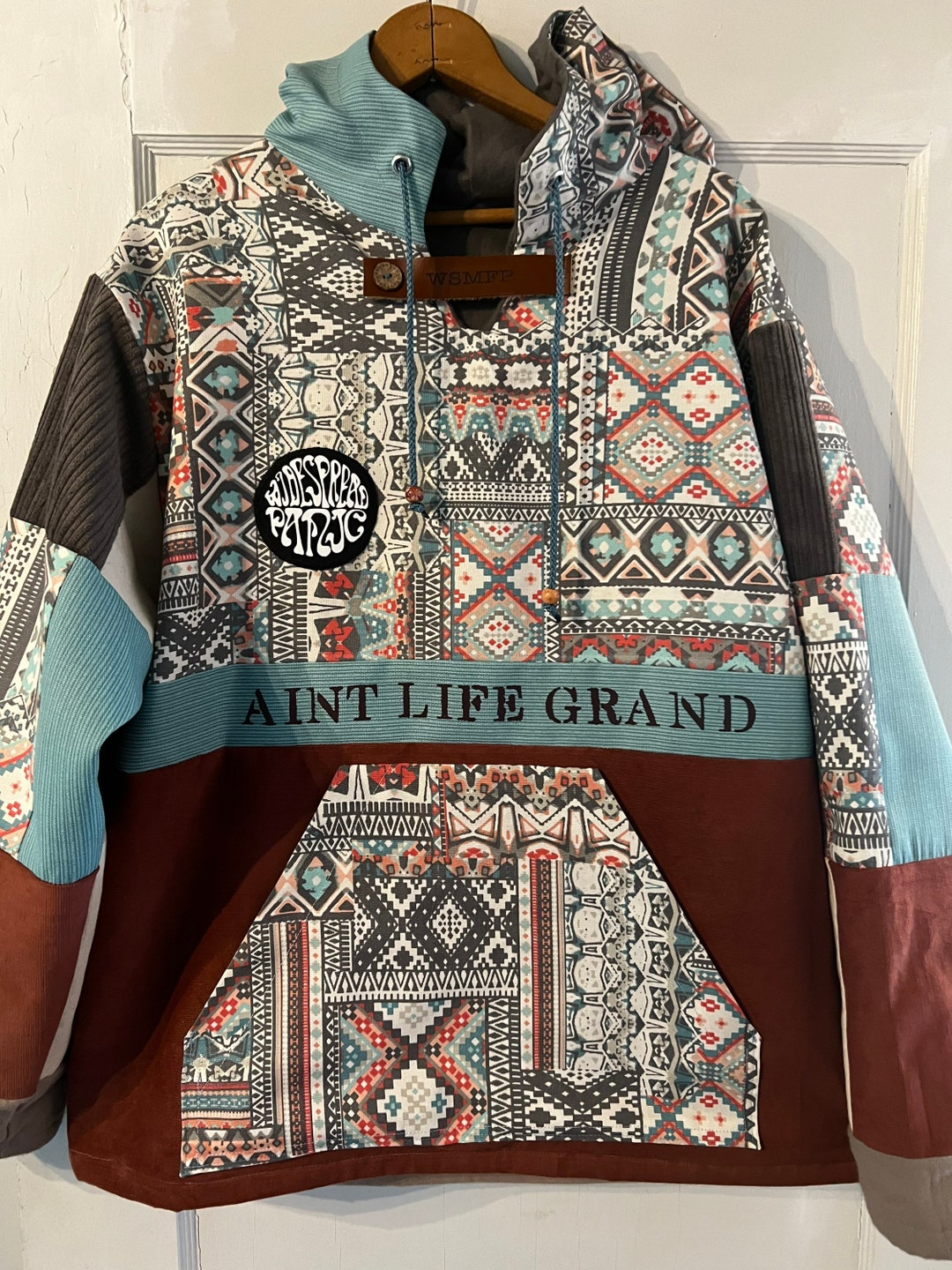 WSMFP Native Aqua & Rust Patchwork Hoodie - Etsy