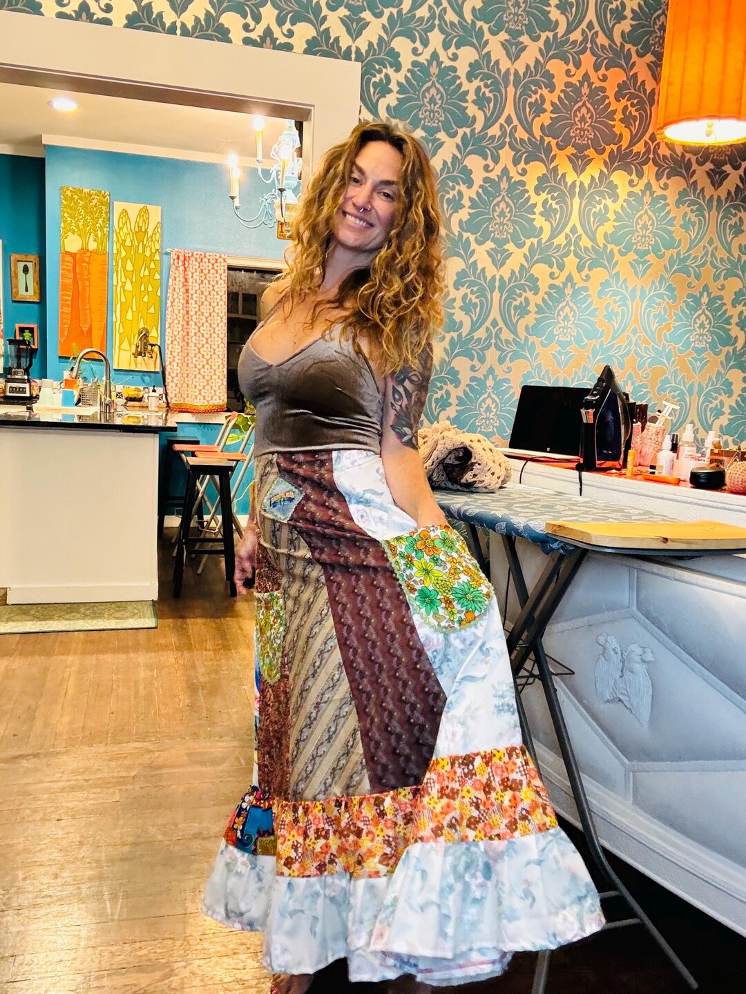 Grateful Vintage Fabric Panel Twirl Dress - Etsy