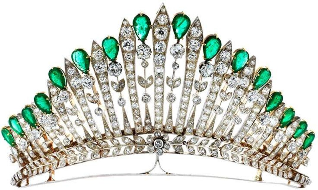 925 Sterling Silver Victorian Recreation Emerald Bridal Tiara CZ Zircon ...