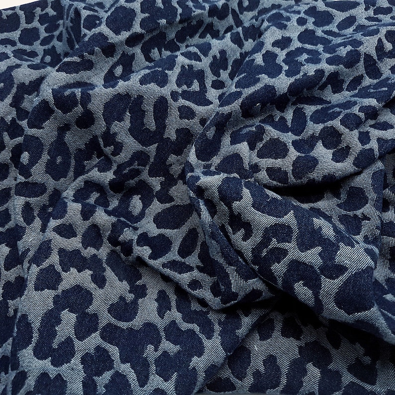 Leopard Print Denim Fabric Washed Denim Fabric Cotton Denim | Etsy
