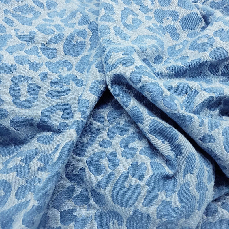 Leopard Print Denim Fabric, Washed Denim Fabric, Cotton Denim, Blue ...