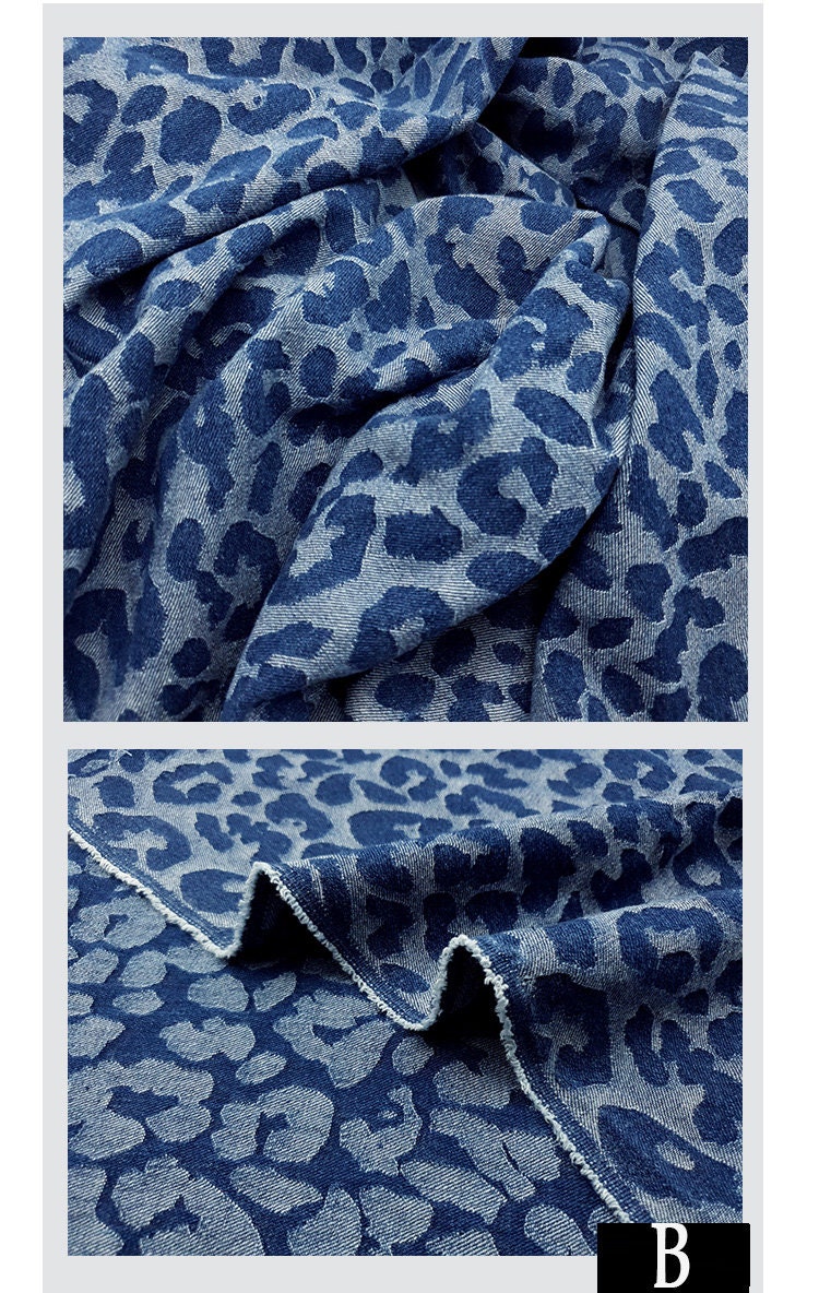 Leopard Print Denim Fabric Washed Denim Fabric Cotton Denim | Etsy