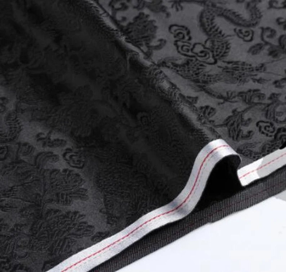 Black Brocade Fabric, Jacquard Fabric, Dragon Style Brocade Fabric ...