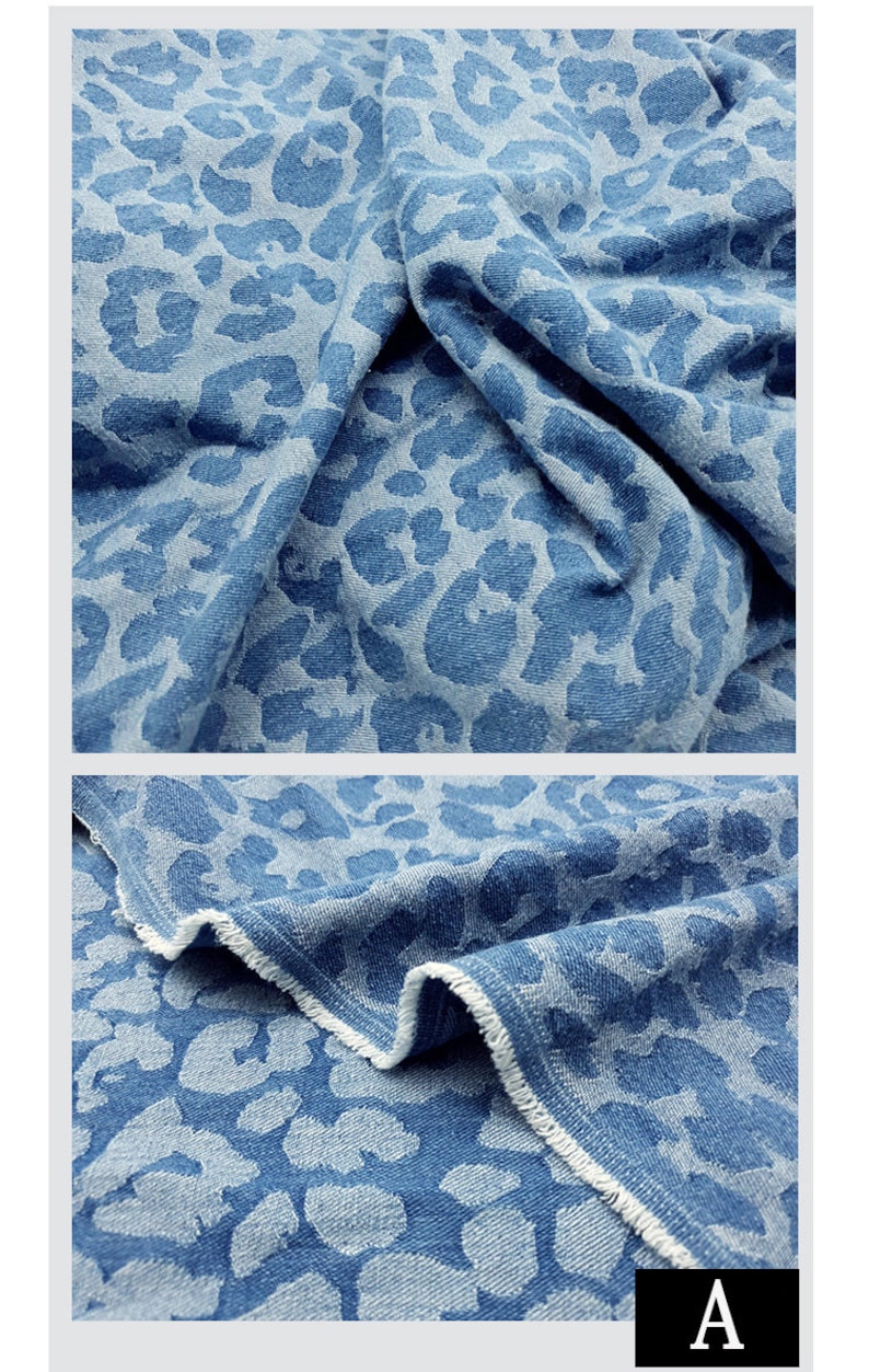 Leopard Print Denim Fabric, Washed Denim Fabric, Cotton Denim, Blue ...