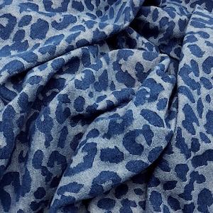 Leopard Print Denim Fabric, Washed Denim Fabric, Cotton Denim, Blue ...