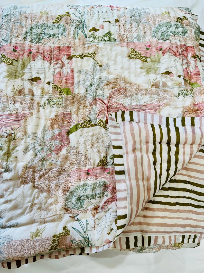 Handmade Jaipuri Quilted Cotton Razai: Floral Print Bedspread - Etsy